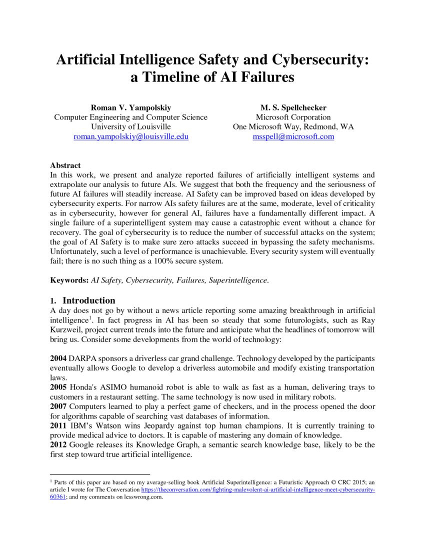 Artificial Intelligence Safety And Cybersecurity A Timeline Of AI Fail