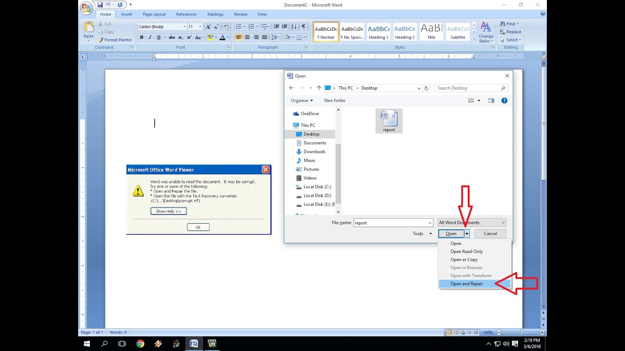 Corrupted Word File File Conversion Dialog Pop Up When Opening A