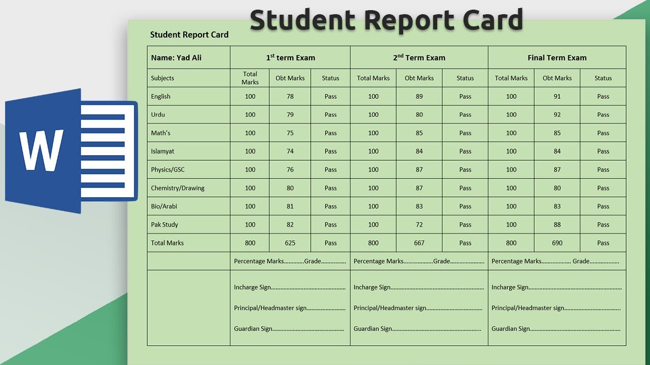 Report Card Templates For Microsoft Word 7 Microsoft Excel Report Card